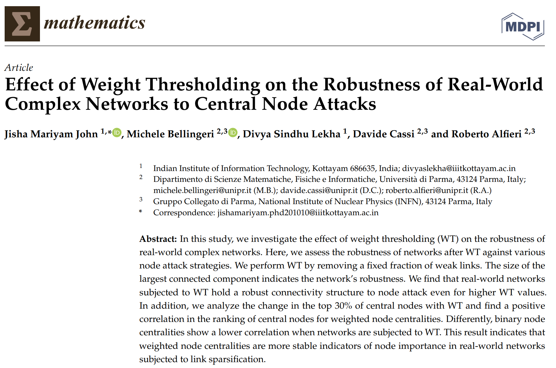 NEWS – Networks Unit – Dipartimento di Scienze Matematiche, Fisiche ed Informatiche, Parma ...